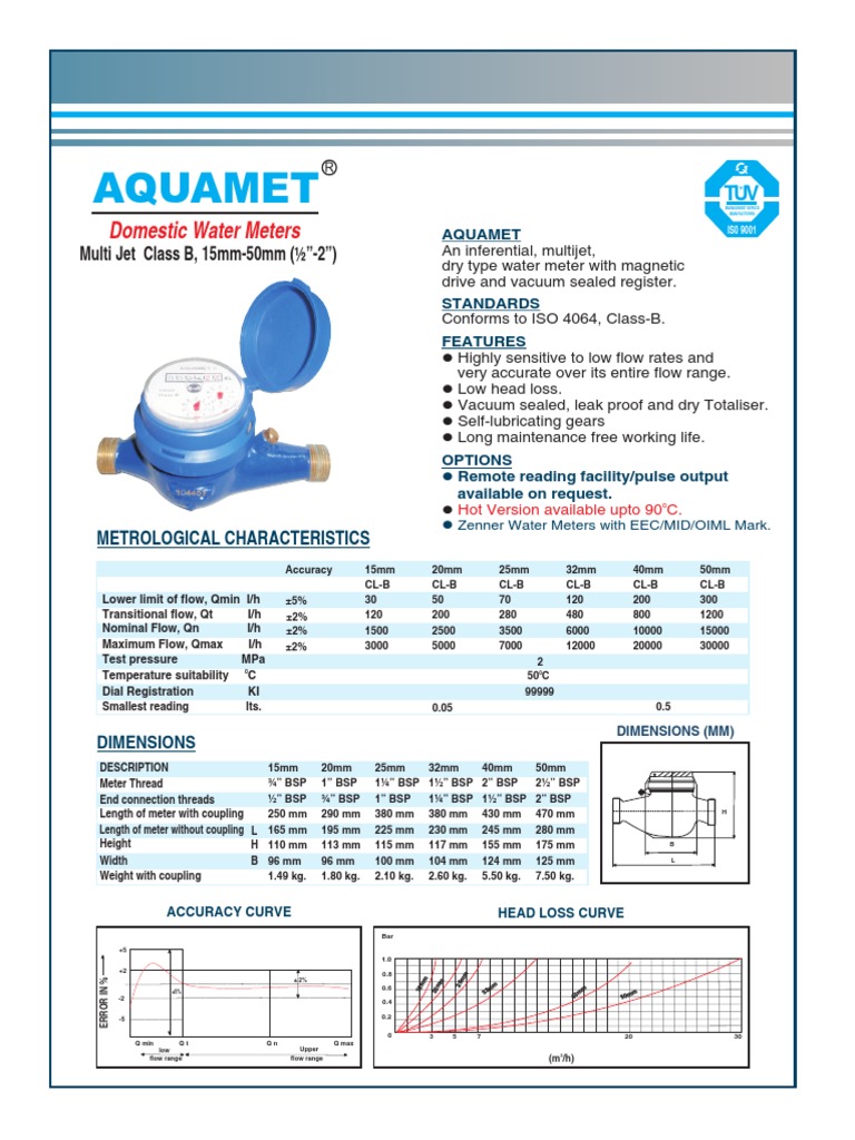 Aquamet Multi Jet Meter | PDF | Length | Manufactured Goods