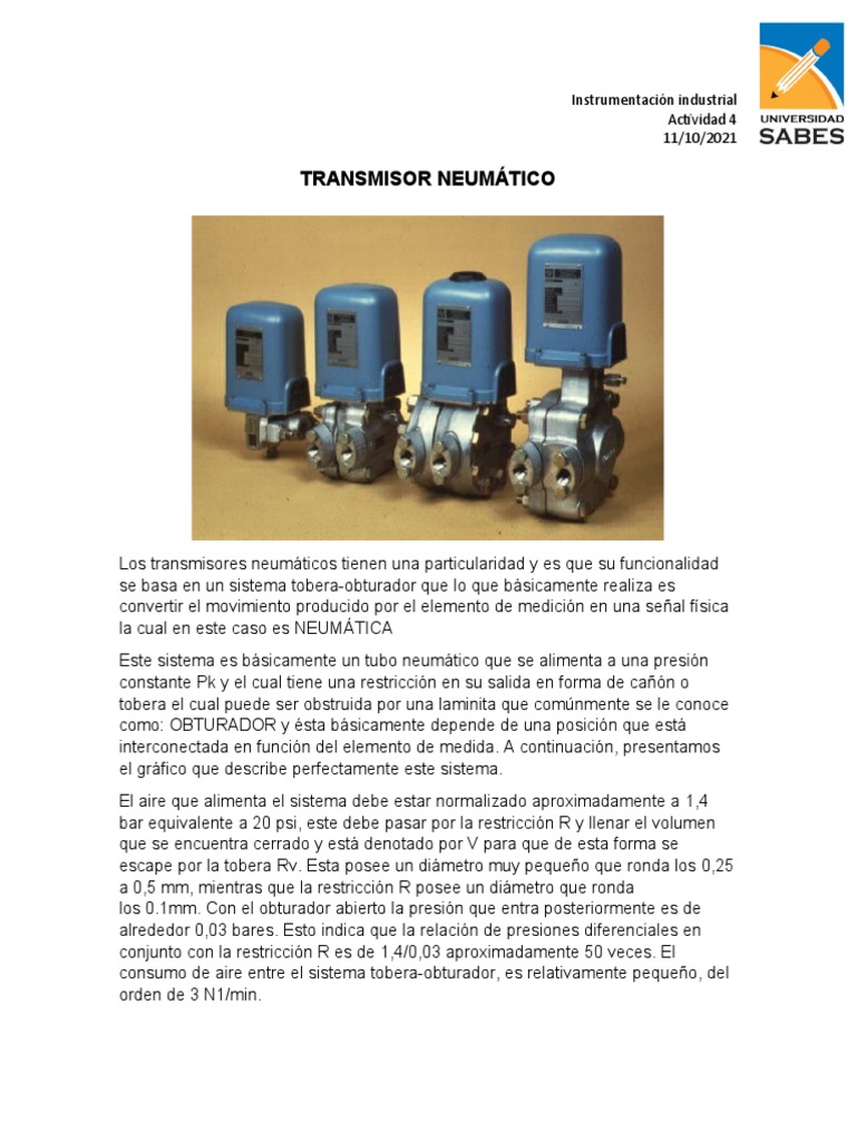 Transmisores Neumáticos en Instrumentación | PDF | Electrónica | Presión