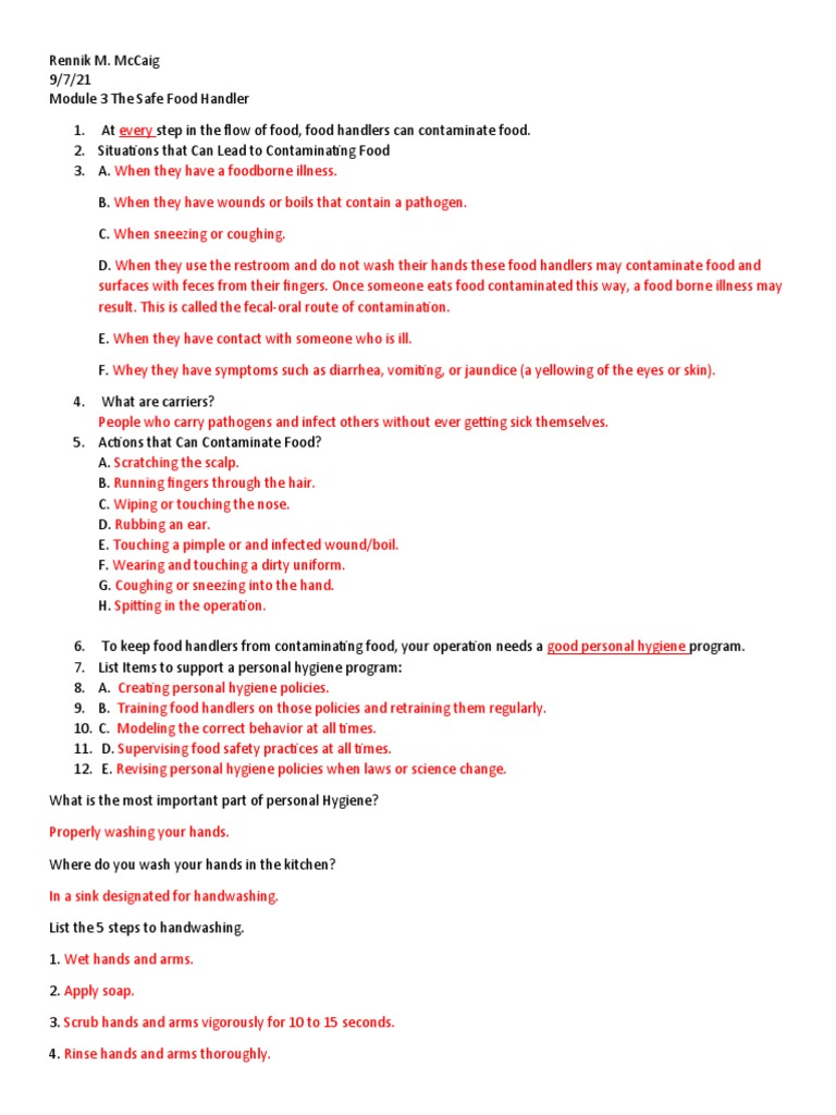 Module 3 The Safe Food Handler | PDF | Hand Washing | Hygiene
