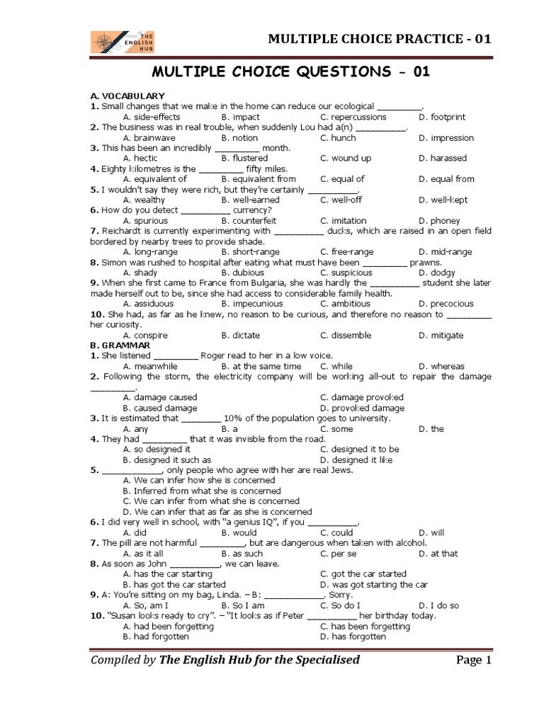 Multiple Choice Practice - 01 | PDF