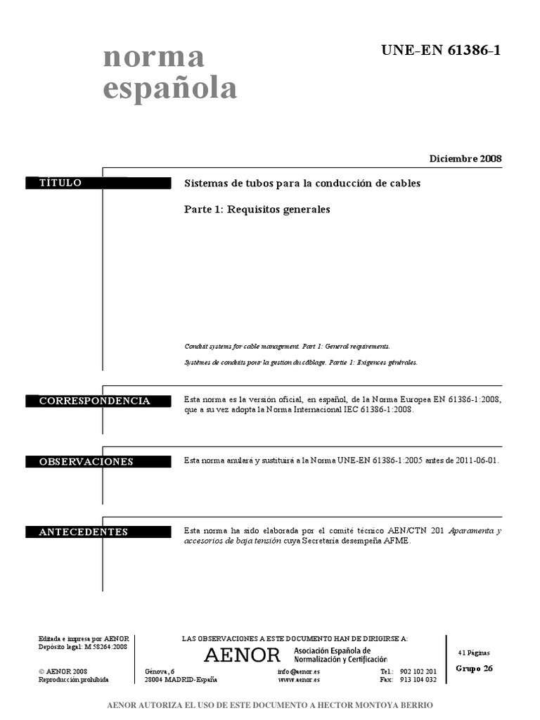 Une-En - 61386-1 2008 | PDF | Tornillo
