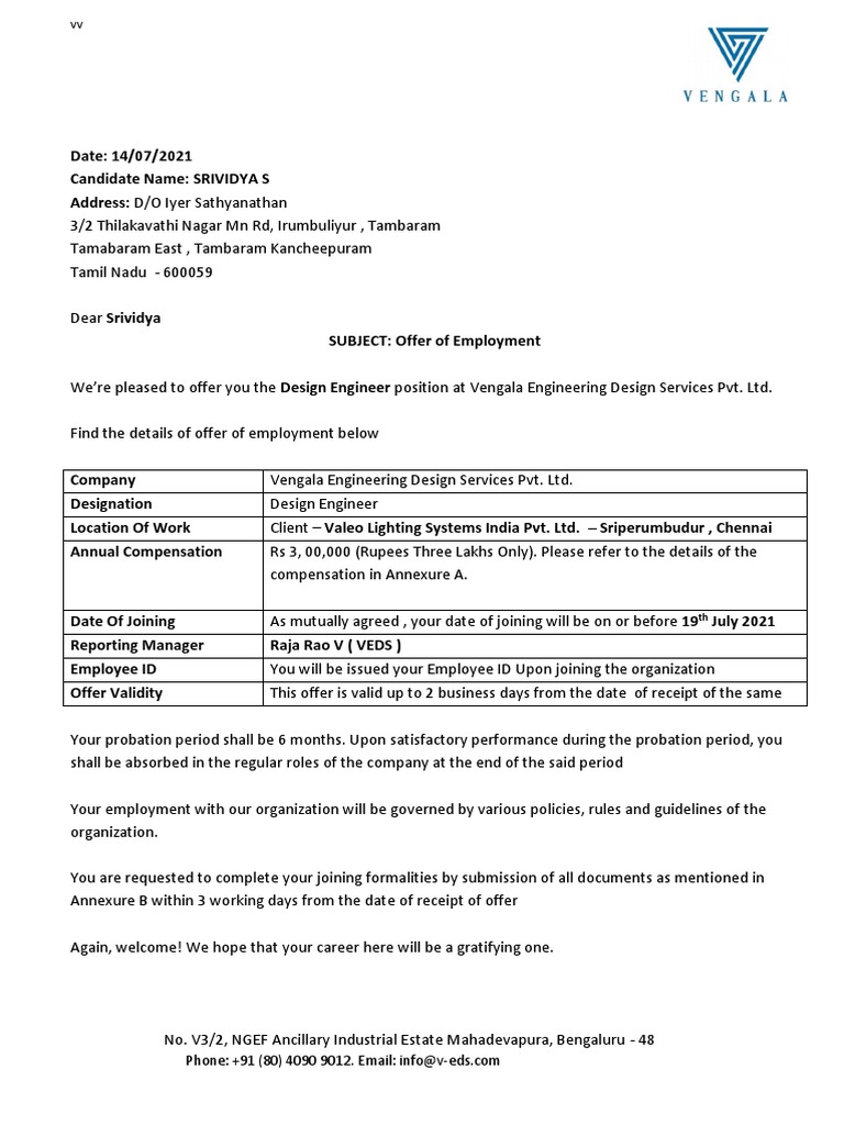 Offer Letter Design Engineer Rs 3 LPA | PDF | Government | Government ...