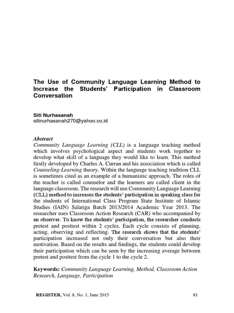 The Use of Community Language Learning CLL Method | Download Free PDF | Teachers | Classroom
