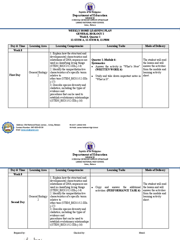 Department of Education: Day & Time Learning Area Learning Competencies ...