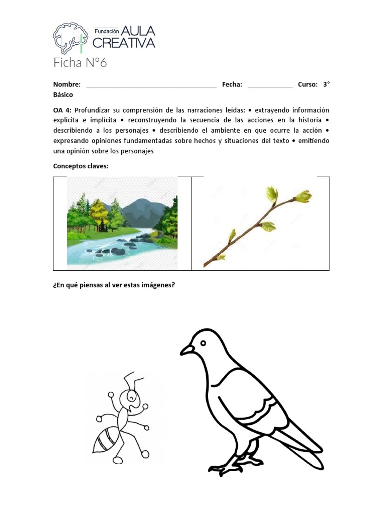 Comprensión de "La paloma y la hormiga" | PDF