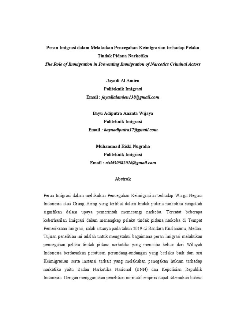 Peran Imigrasi Dalam Melakukan Pencegahan Keimigrasian Terhadap Pelaku Tindak Pidana Narkotika ...