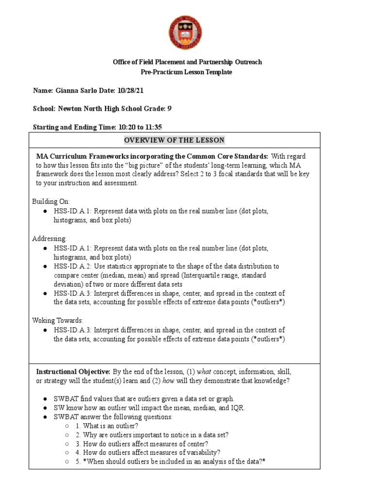 Pre-Practicum Lesson 10 28 | PDF | Outlier | Individualized Education ...