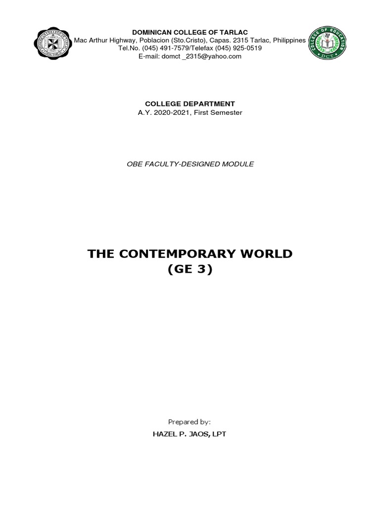 Contemporary World GE3-Module 1 | PDF | Globalization | Liquids