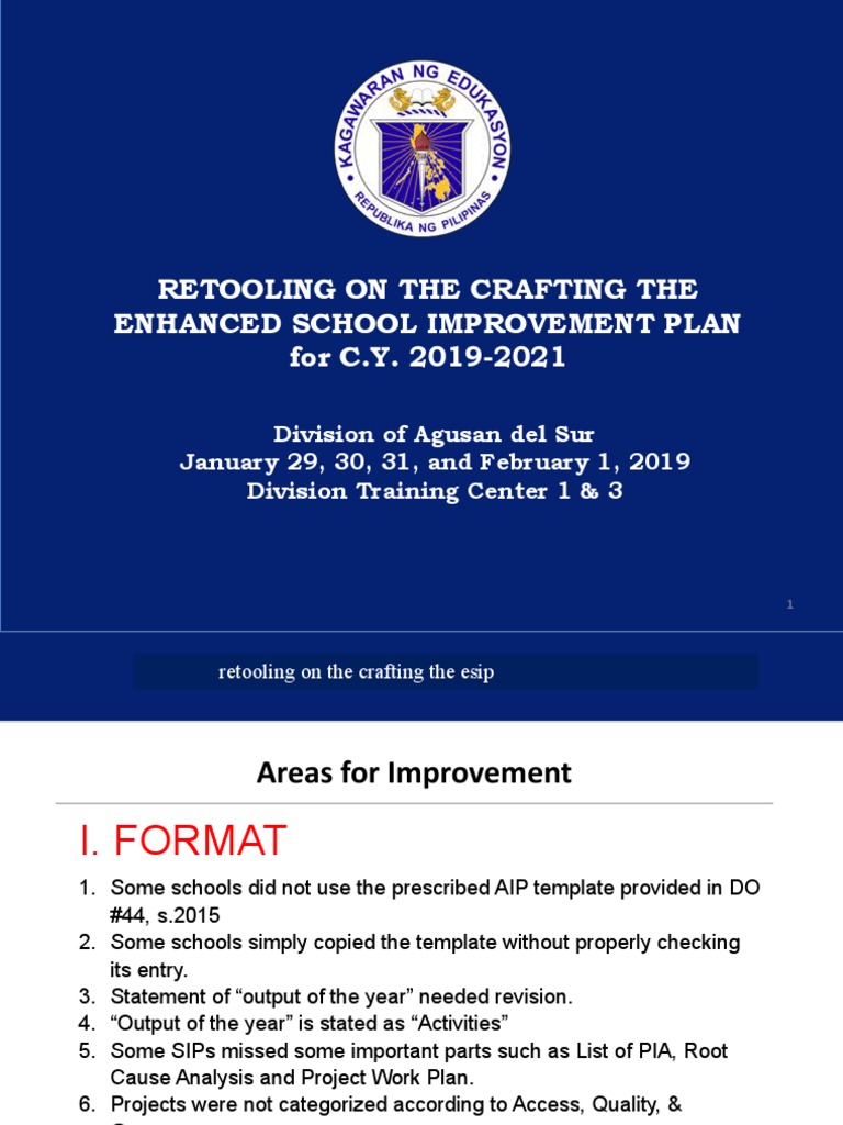 Retooling On The Crafting The Enhanced School Improvement Plan For C.Y ...