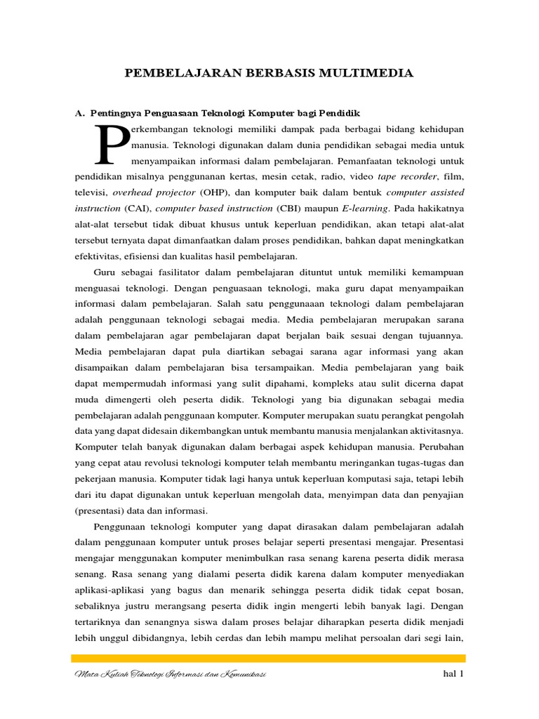 Pembelajaran Berbasis Multimedia Presentasi | PDF