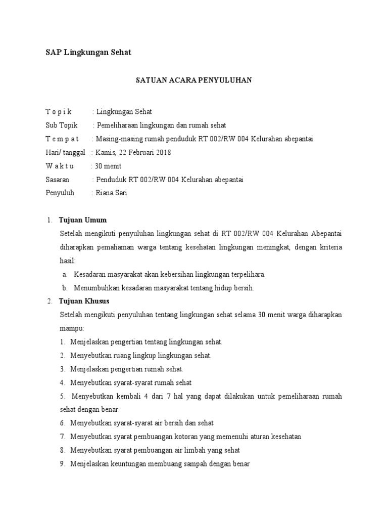 SAP Lingkungan Sehat | PDF | Griya & Taman | Kesehatan Holistik