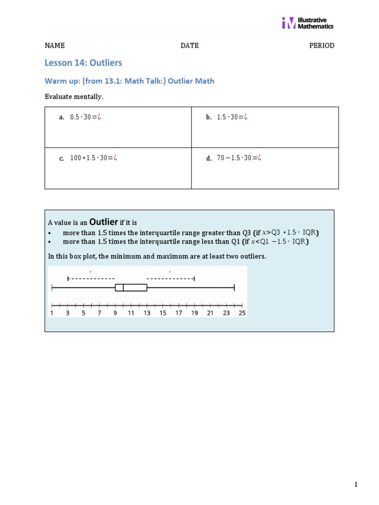 Unit 1-L14-Student Handout | PDF | Outlier | Statistical Analysis