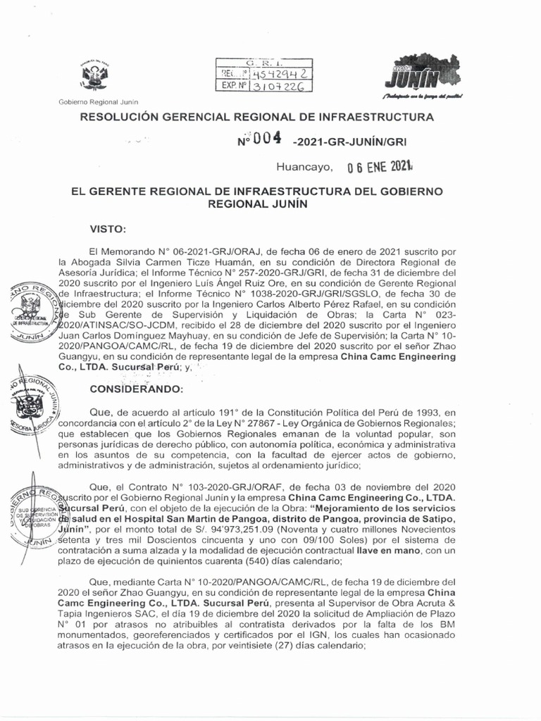 Resoluci N Gerencial Regional de Infraestructura N 004-2021-GR-JUNIN GRI | PDF | Justicia ...