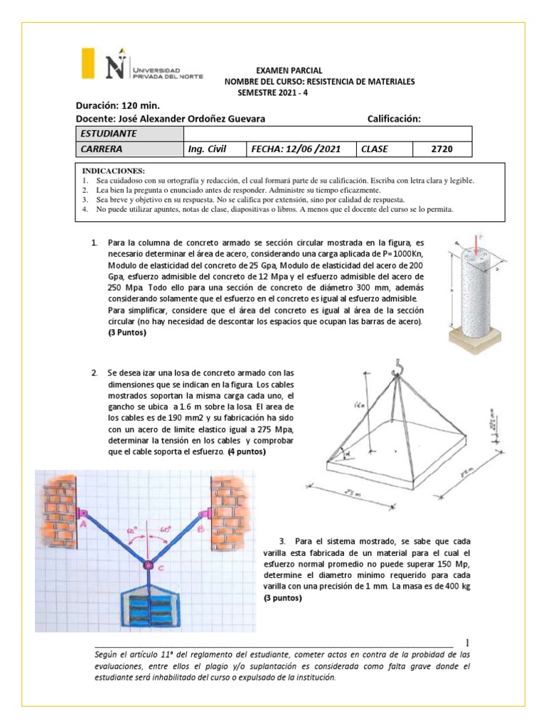 Examen Parcial Resis - 2021 | PDF | Hormigón | Prueba (evaluación)