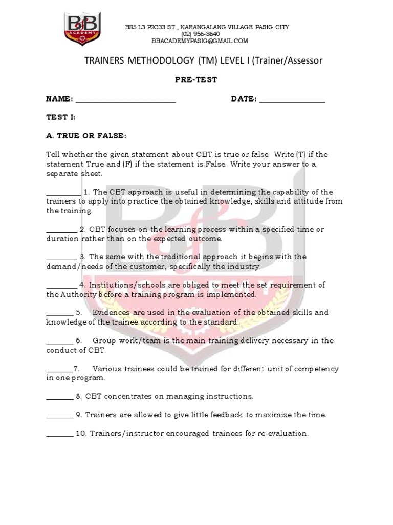 Trainers Methodology (TM) Level I (Trainer/Assessor | Download Free PDF ...