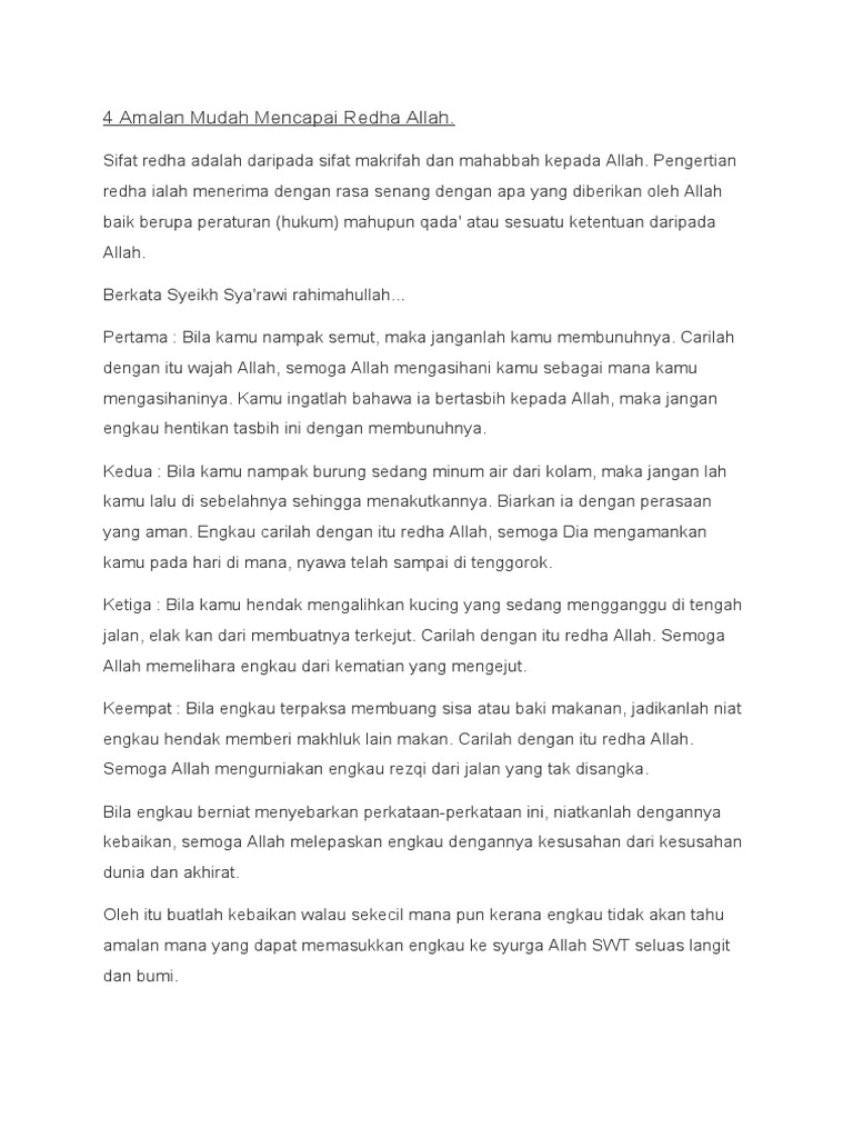 Empat Amalan Mudah Mencapai Redha Allah | PDF