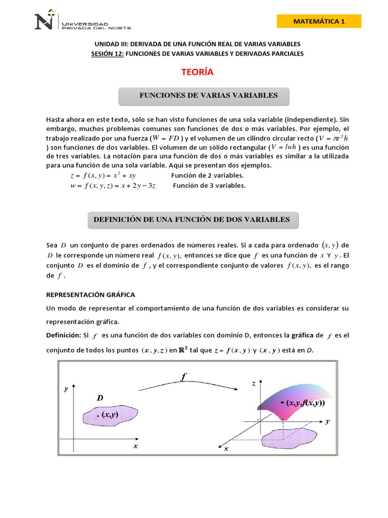 Sem 12-Funciones Varias Variables | PDF | Función (Matemáticas) | Derivado