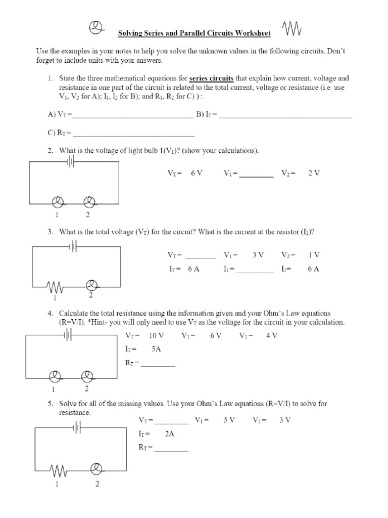 Solving Series and Parallel Circuits Worksheet | PDF