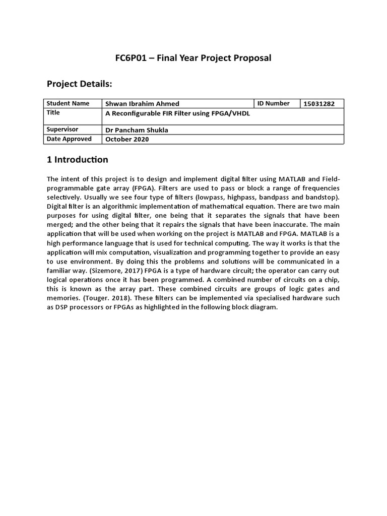 FC6P01 - Final Year Project Proposal Project Details | PDF | Field ...