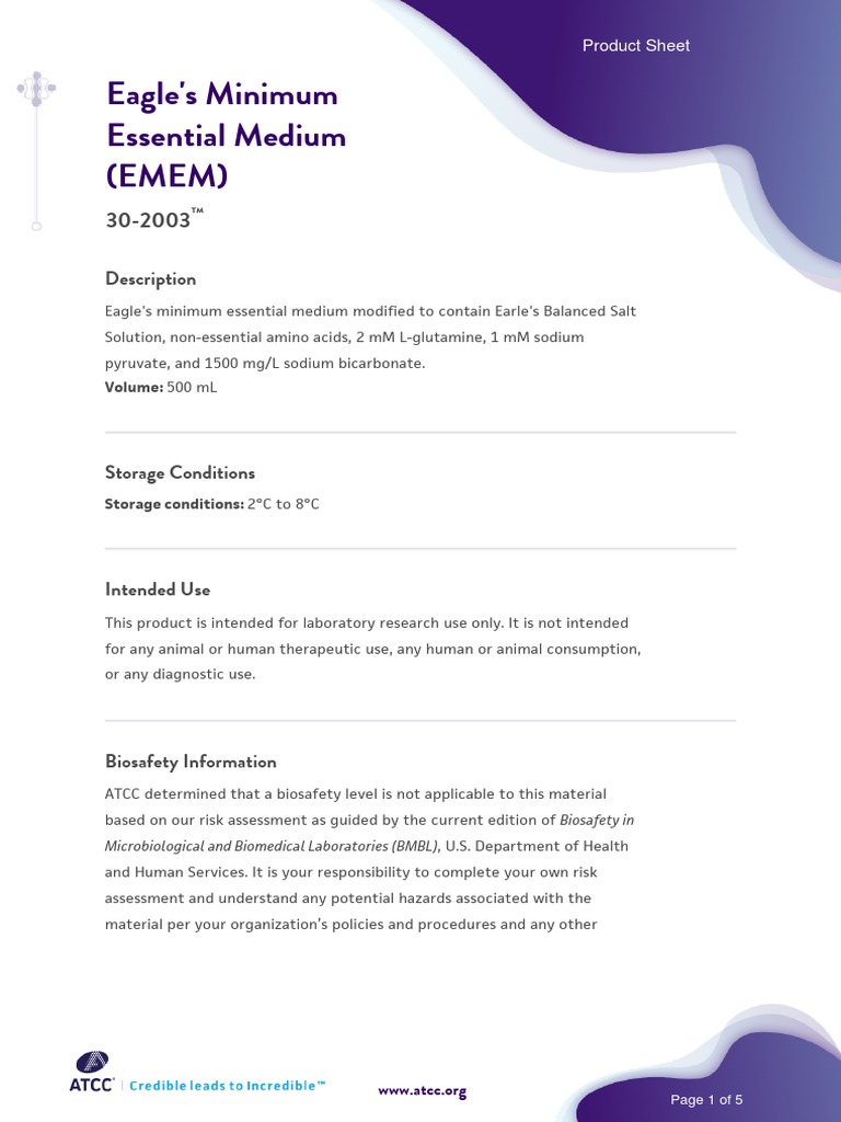 30-2003 Product Sheet - Eagle's Minimum Essential Medium (EMEM) | PDF ...