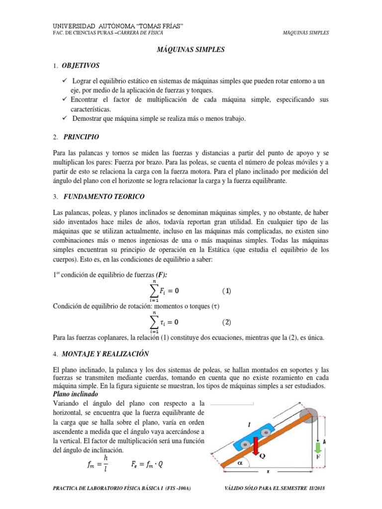 Práctica de Máquinas Simples en Física | PDF | Física | Física Aplicada ...