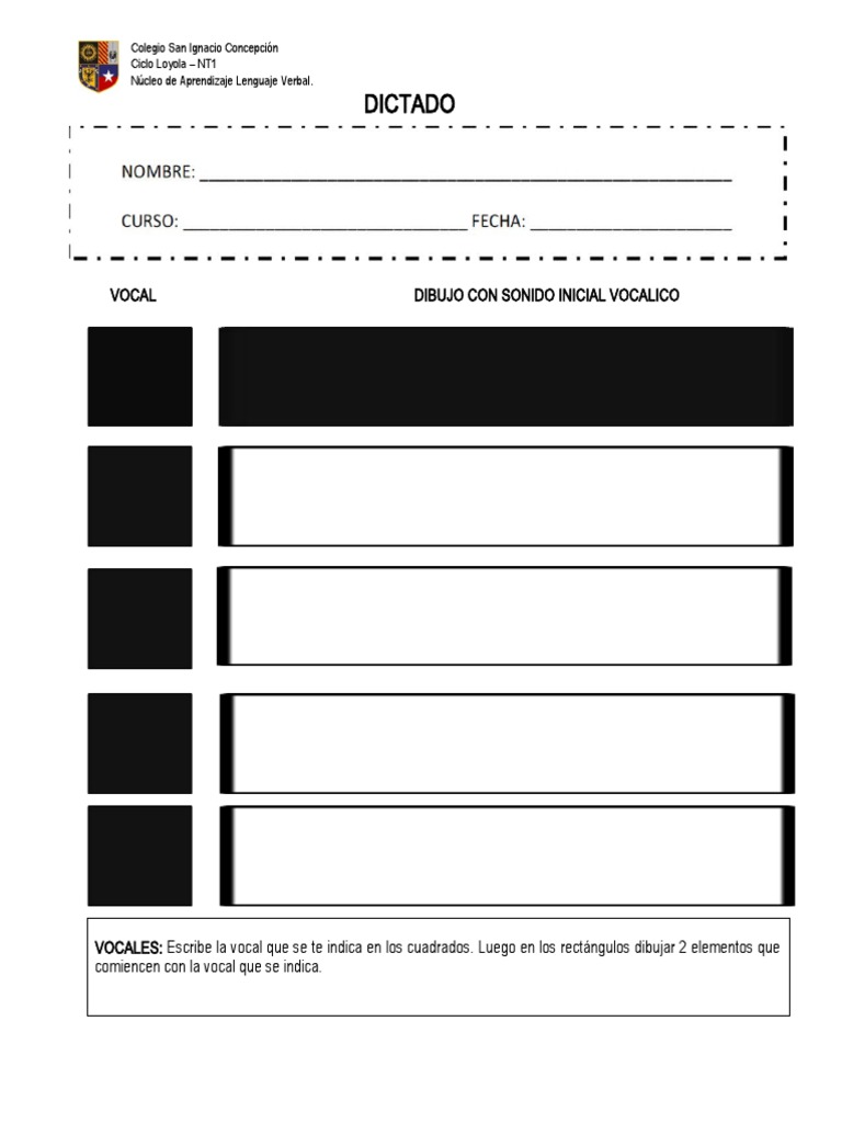 Formato de Dictado Vocales NT1 | PDF | Artes del Lenguaje y Comunicación