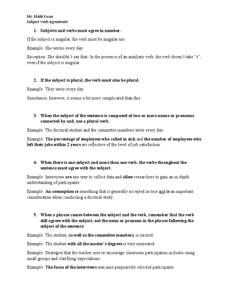 Subject Verb Agreement Rules | PDF | Grammatical Number | Subject (Grammar)
