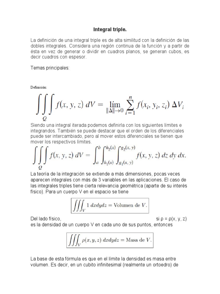 Integral Triple: Definición y Aplicaciones | PDF | Integral | Geometría