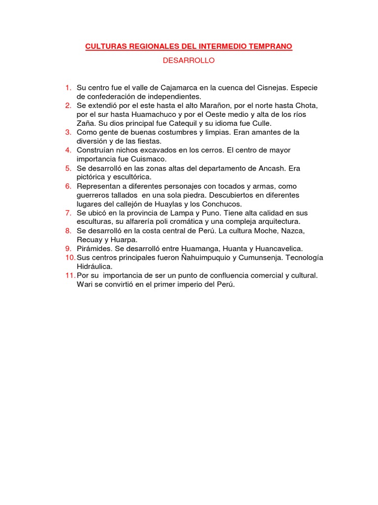 Culturas Regionales Del Intermedio Temprano | PDF