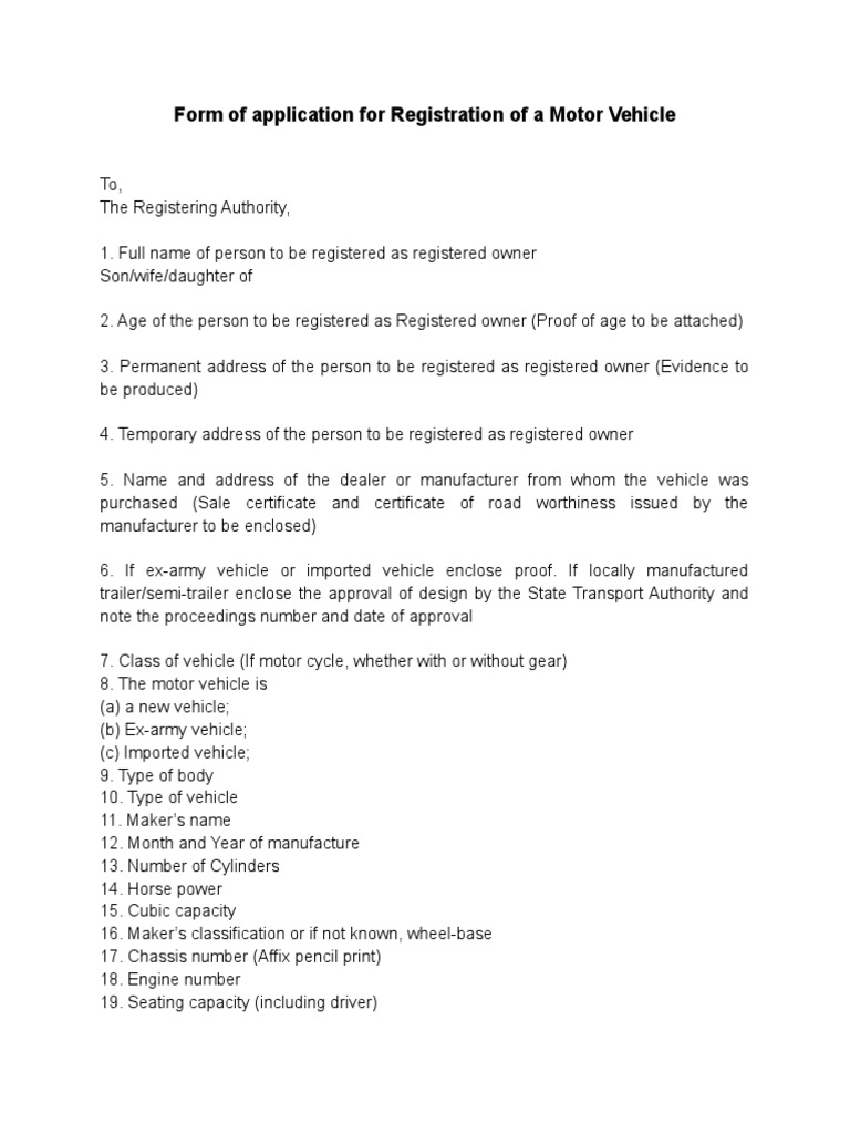 Vehicle Registration Application Form | PDF | Semi Trailer Truck | Axle