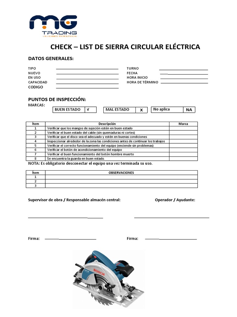 Check List Sierra Circular Eléctrica | PDF