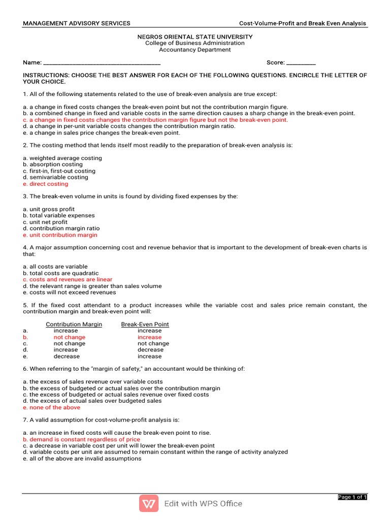 Chapter 5 - CVP and BEP - Part 1 | PDF