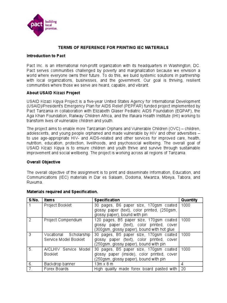 TOR - Printing IEC Materials For Closeout Events | PDF | Specification ...