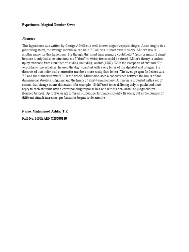 Miller's Magical Number Seven Experiment | PDF