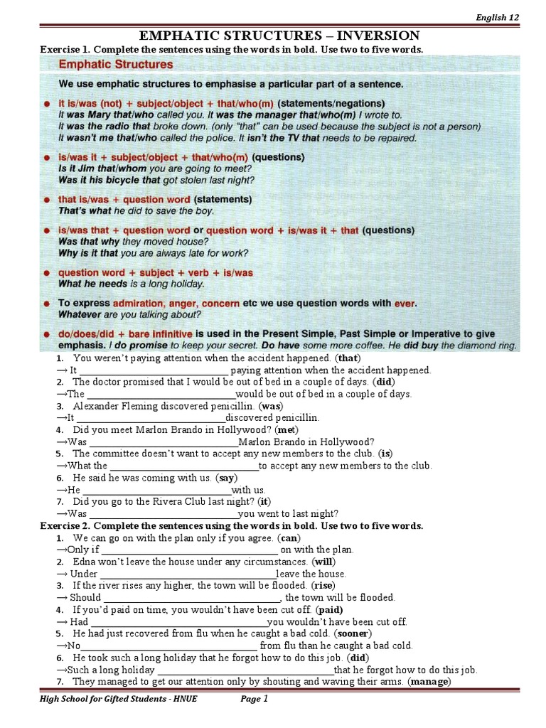 (123doc) - Emphatic-Structures-Inversion | PDF | Stress (Biology)