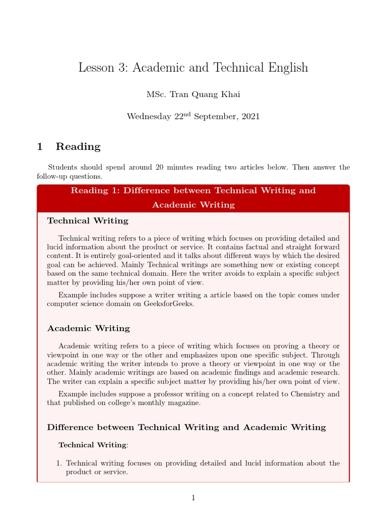 Differences Between Technical and Academic Writing | PDF | Knowledge ...