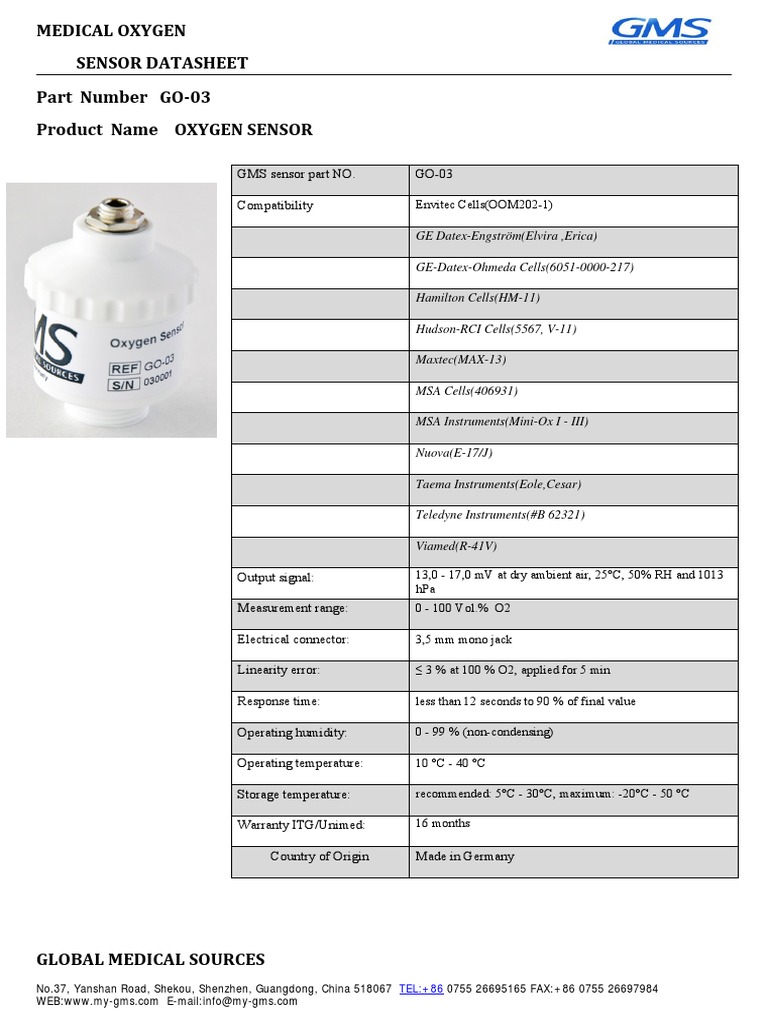 GO-03 Oxygen Sensor Datasheet | PDF