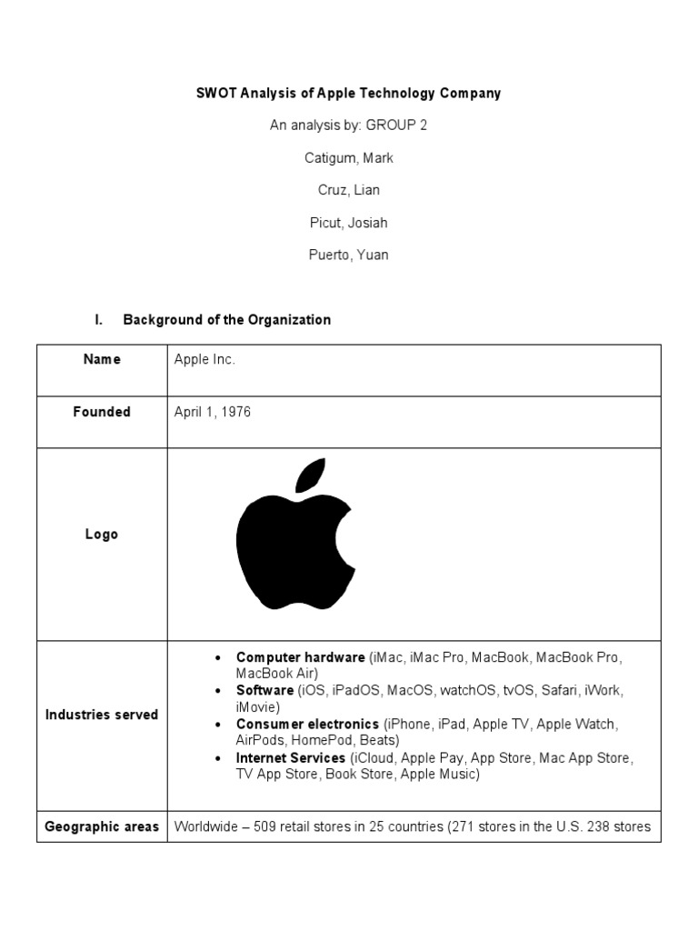 SWOT Analysis of Apple Technology Company | PDF | Apple Inc. | Ios