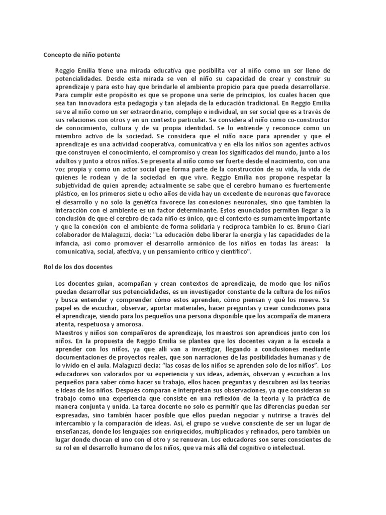 Reggio Emilia | Descargar gratis PDF | Aprendizaje | Creatividad