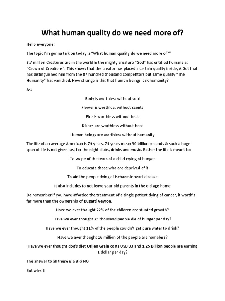 What Human Quality Do We Need More of | PDF