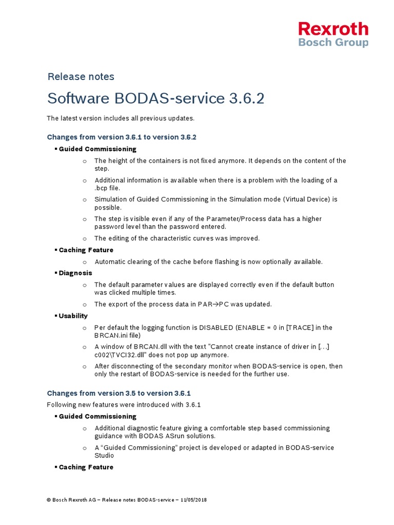 ReleaseNotes BODAS-service 3.6.2 | PDF | Graphical User Interfaces ...