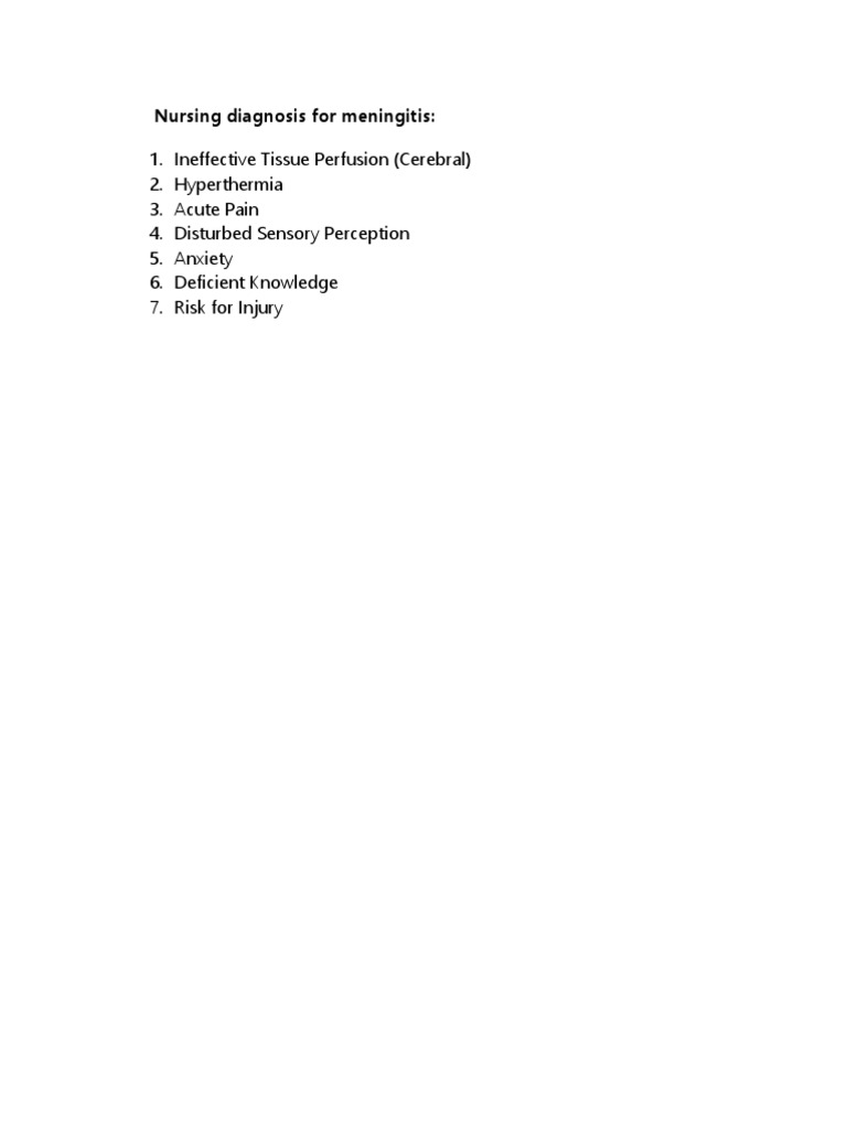Nursing Diagnosis For Meningitis | PDF