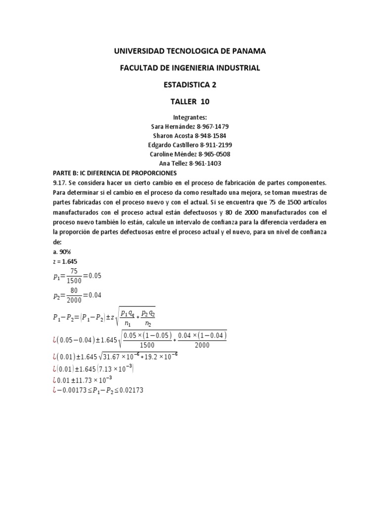 TALLER 10 IC para Dif de Medias Prop y Var 2021-GRUPO A | PDF | Intervalo de confianza ...