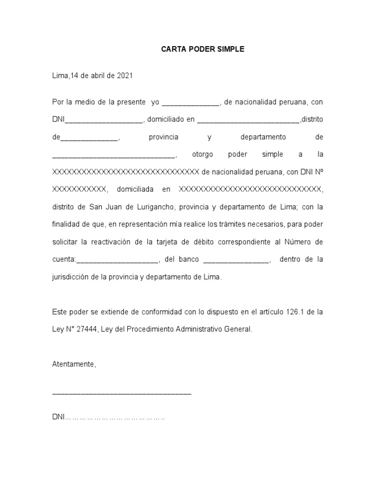 Carta Poder TARJETA | PDF