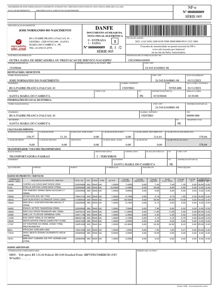 Danfe: SÉRIE 005 | PDF | Recibo | Contabilidade