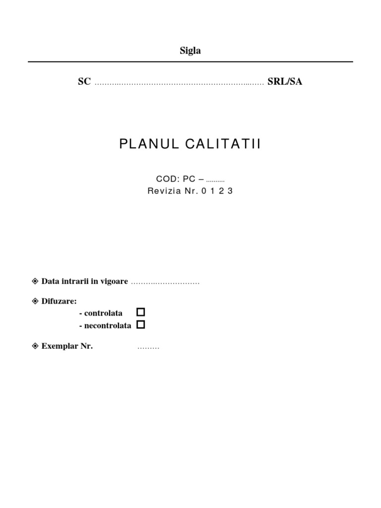 Planul Calitatii | PDF