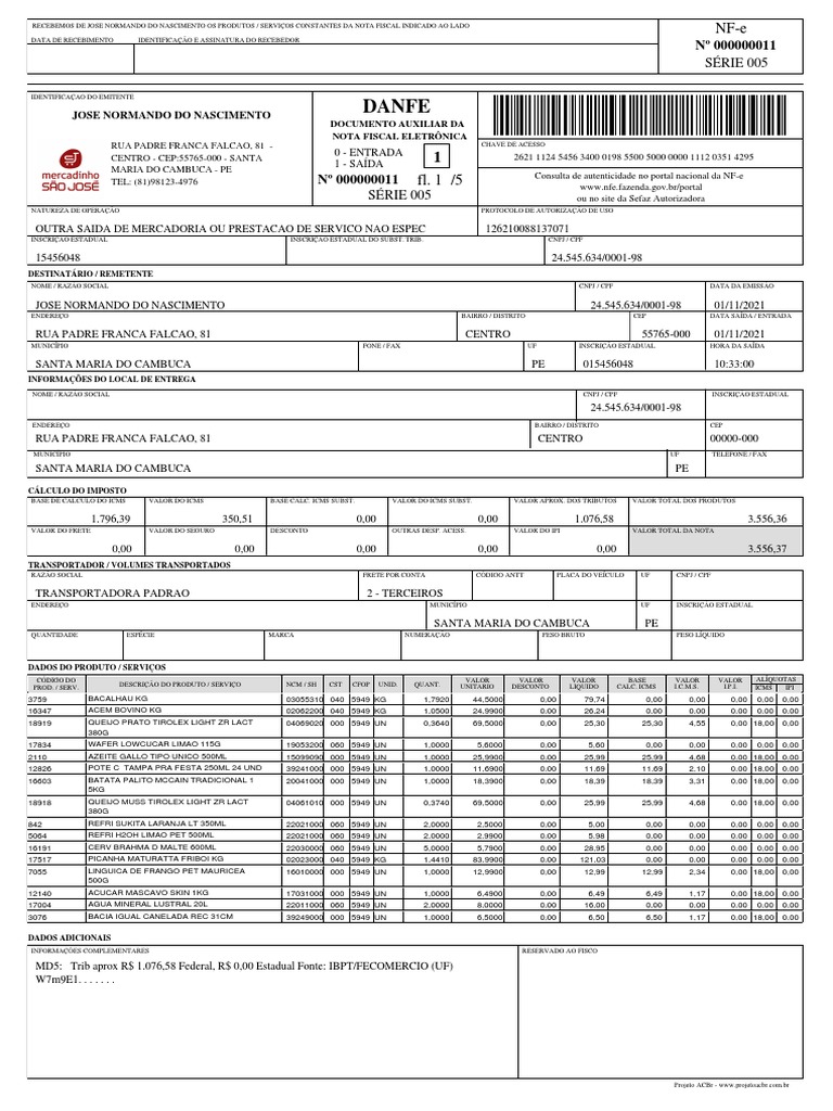 Danfe 11 | PDF | Recibo | Contabilidade
