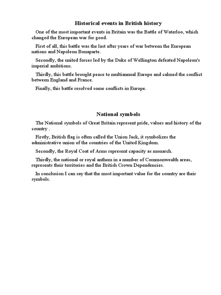 Historical Events in British History, National Symbols | PDF