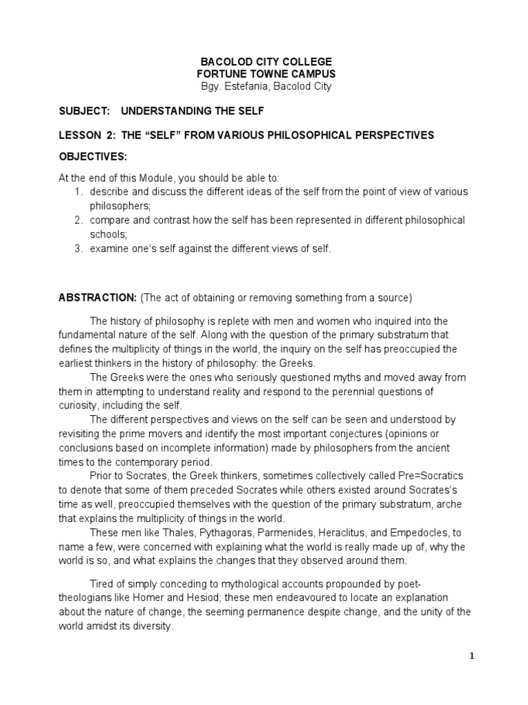 Self Lesson 2 | PDF | Philosophy Of Self | Soul