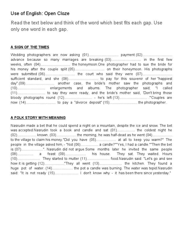 Open Cloze FCE Practice | PDF | Cemetery | Nature